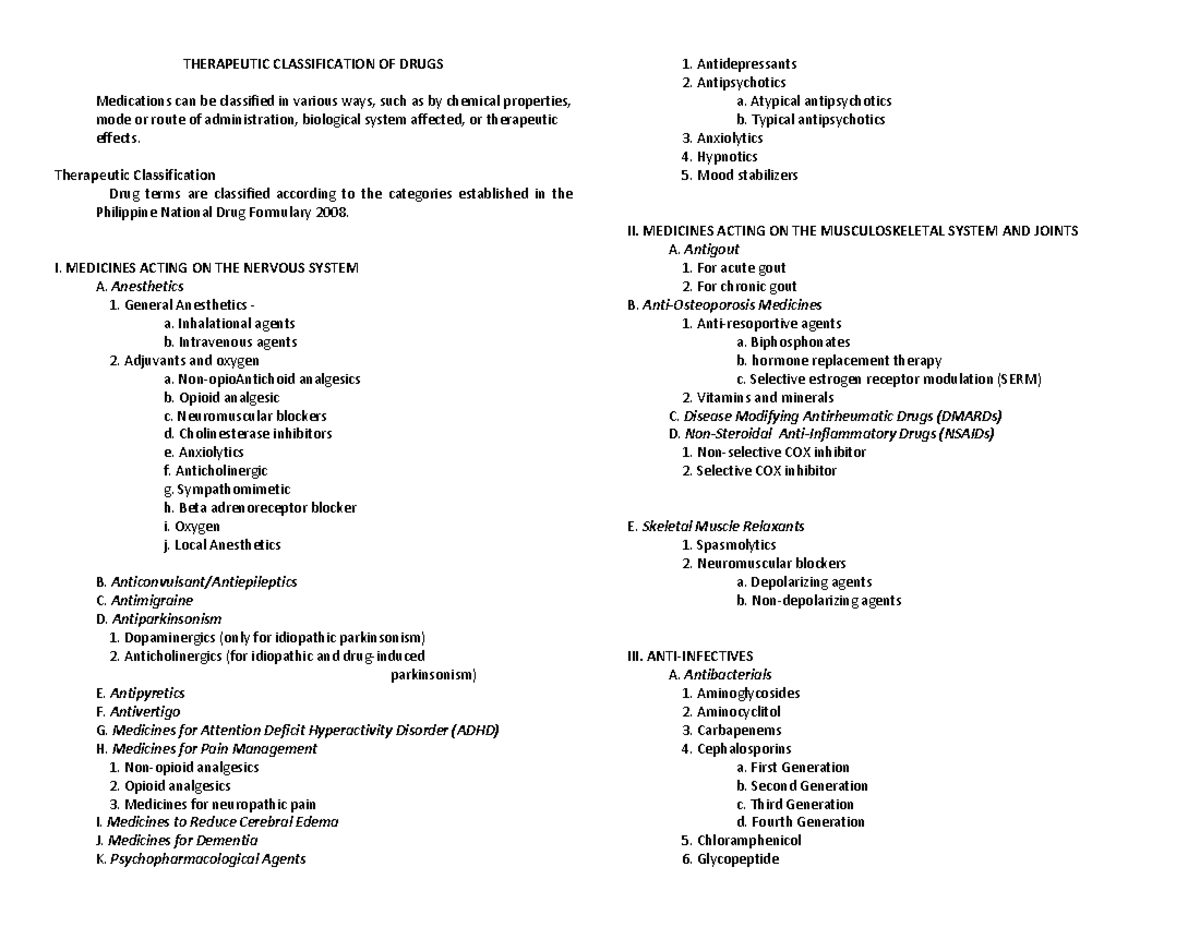 Therapeutic Classification of Drugs: Comprehensive Overview in ...