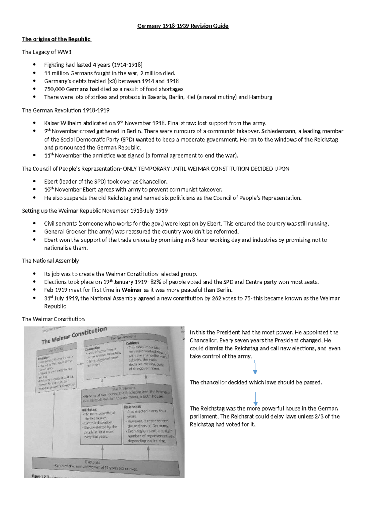 Germany Revision Guide: The Weimar Republic and Rise of the Nazis - Studocu