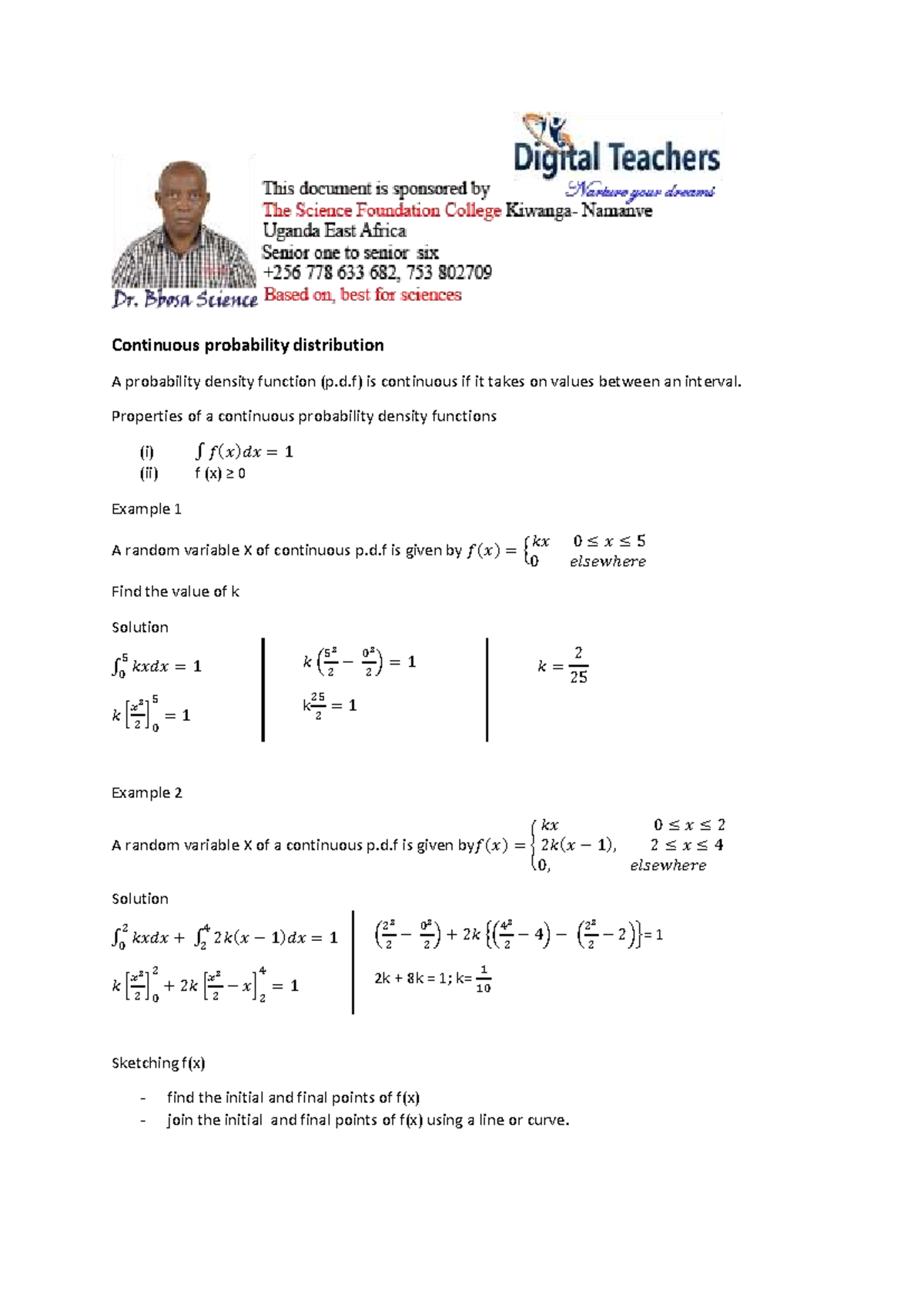 Continuous Probability Distribution: Key Concepts and Examples - Studocu