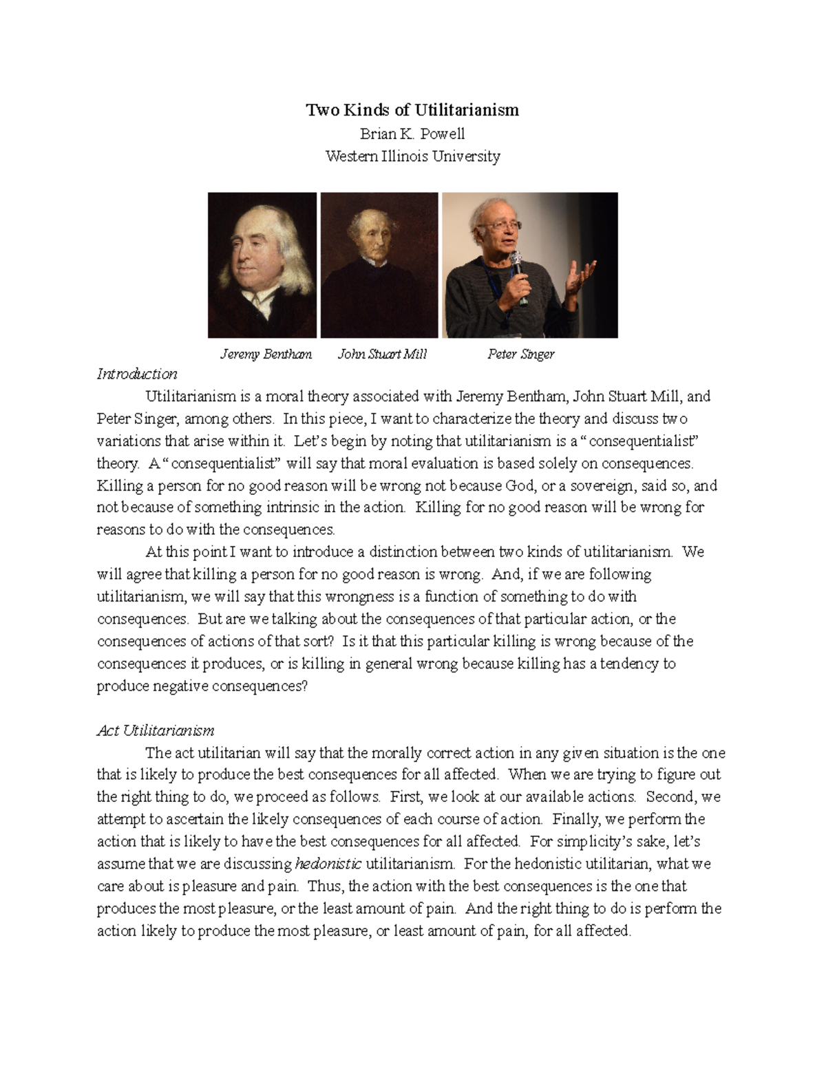 Two Variations of Utilitarianism Explained: Act vs. Rule - Studocu