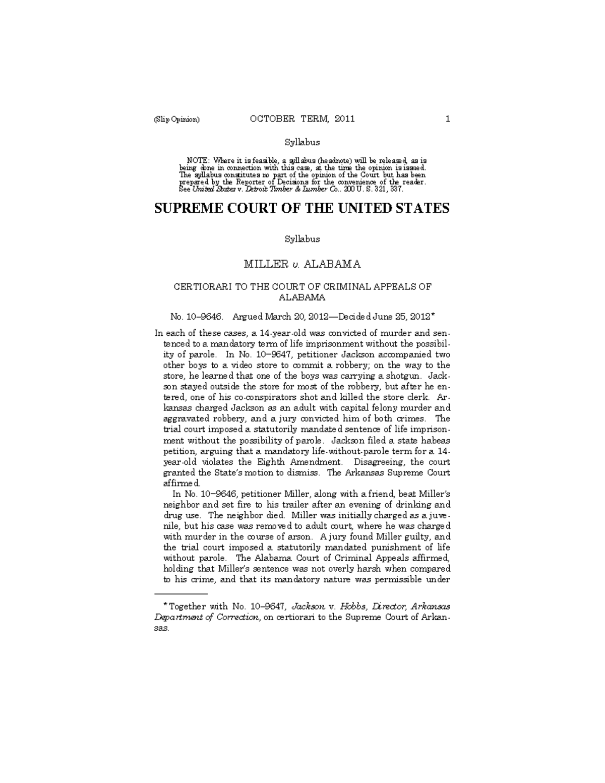 Miller v. Alabama: Supreme Court ruling on juvenile life sentences ...
