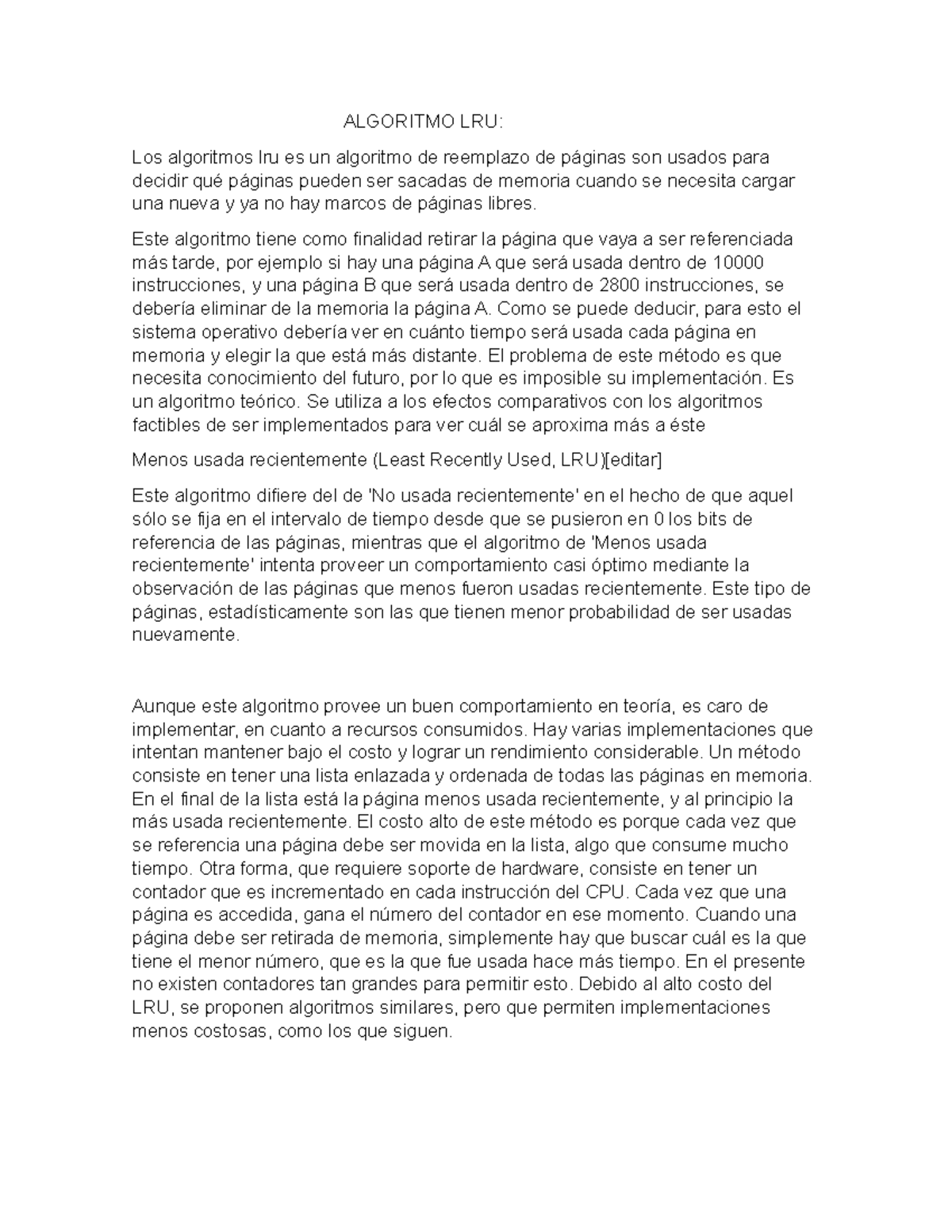 Algoritmo LRU: Teoría y Implementación del Reemplazo de Páginas - Studocu