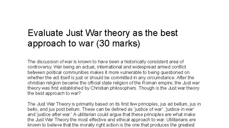 Just War Theory: Evaluating Its Effectiveness in Warfare (30 Marks ...