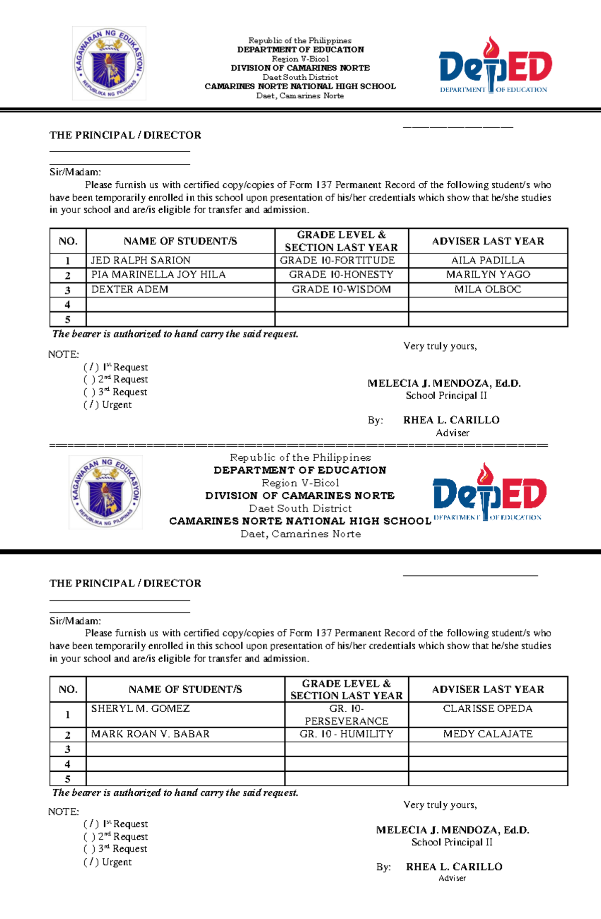 Form 137 Request for Permanent Record Copies - Urgent Submission - Studocu