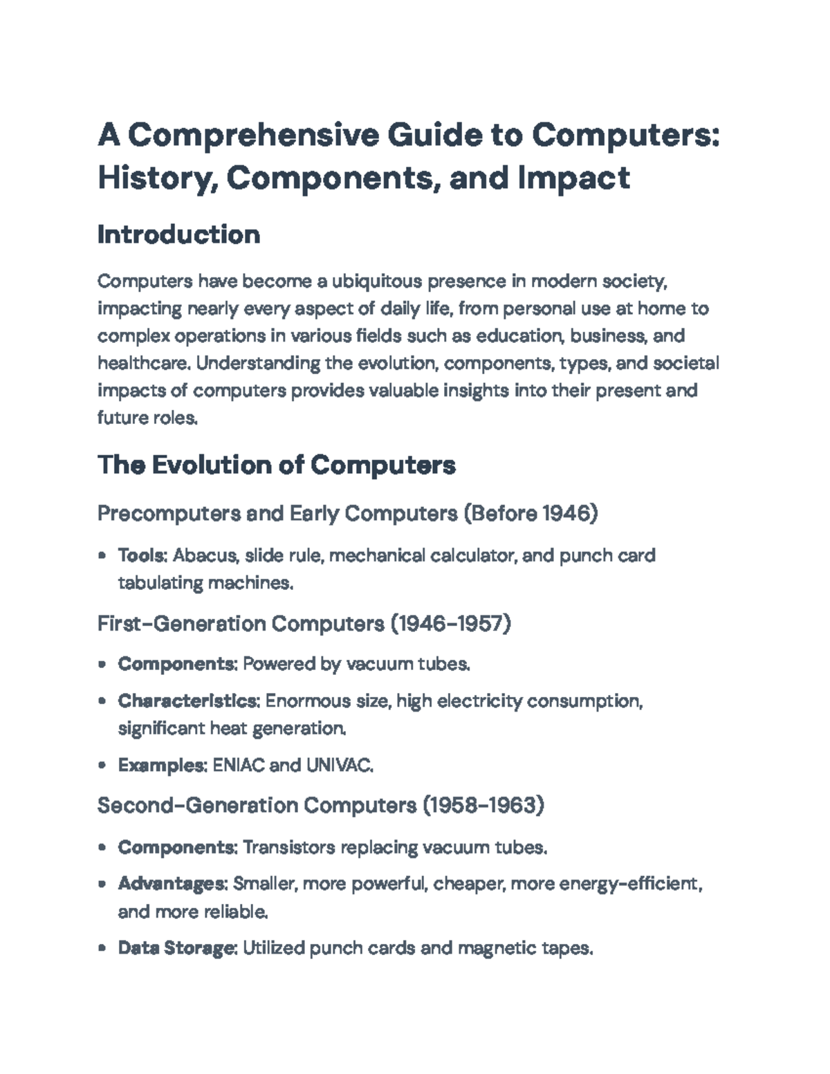Comprehensive Overview of Computers: History, Components & Impact - A ...
