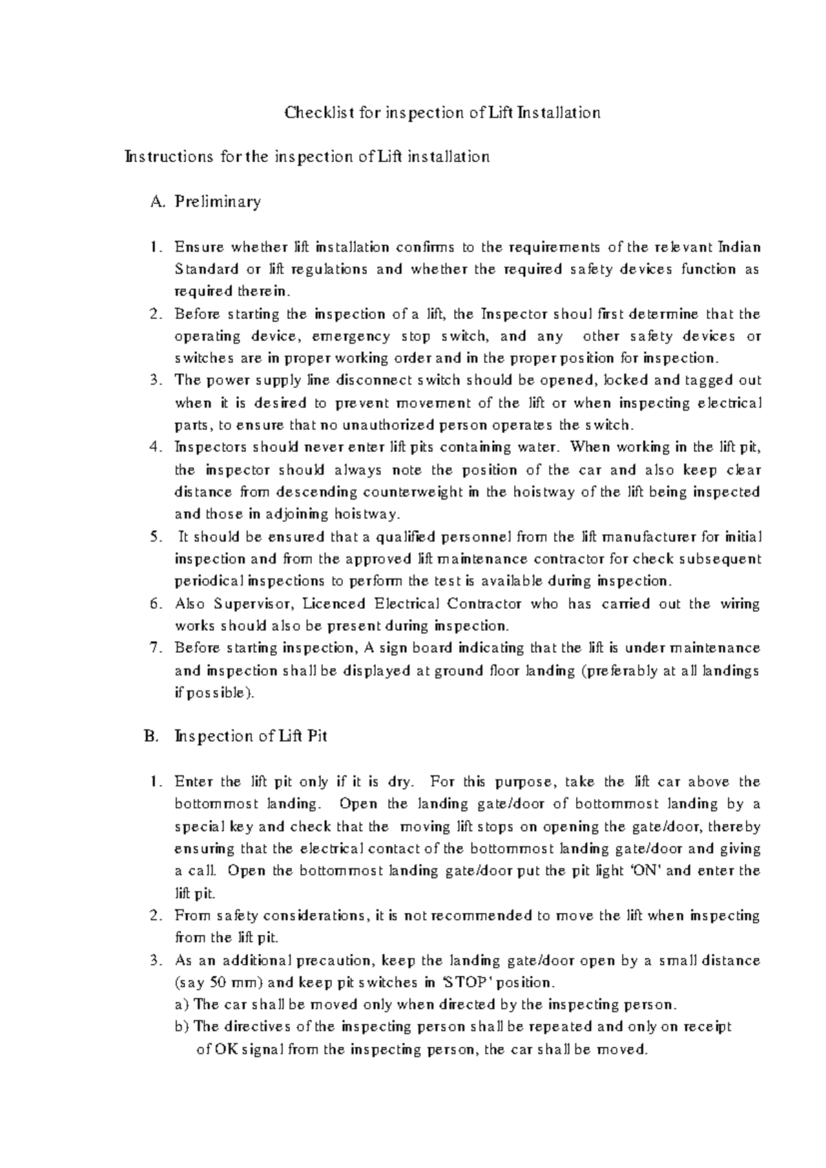 Elevator Inspection Checklist (SAT): Safety & Compliance Guidelines ...