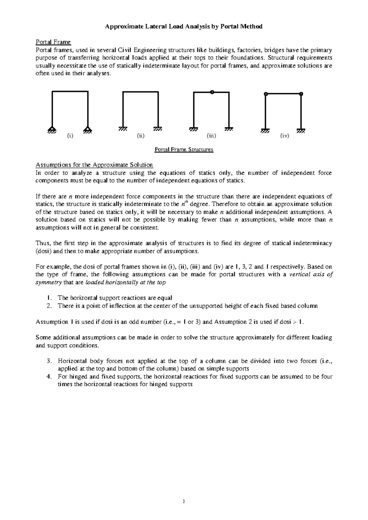 Structural Engineering II - Approximate Lateral Load Analysis Portal ...