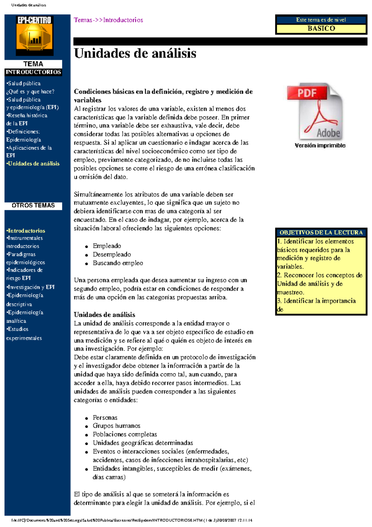 Ejemplo de unidades de análisis - Unidades de análisis Este tema es de nivel BASICO - Studocu