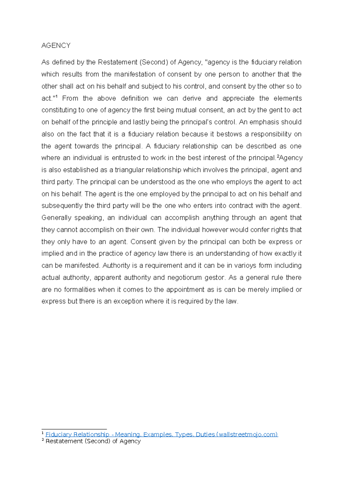 Agency: Understanding the Restatement (Second) of Agency Principles ...