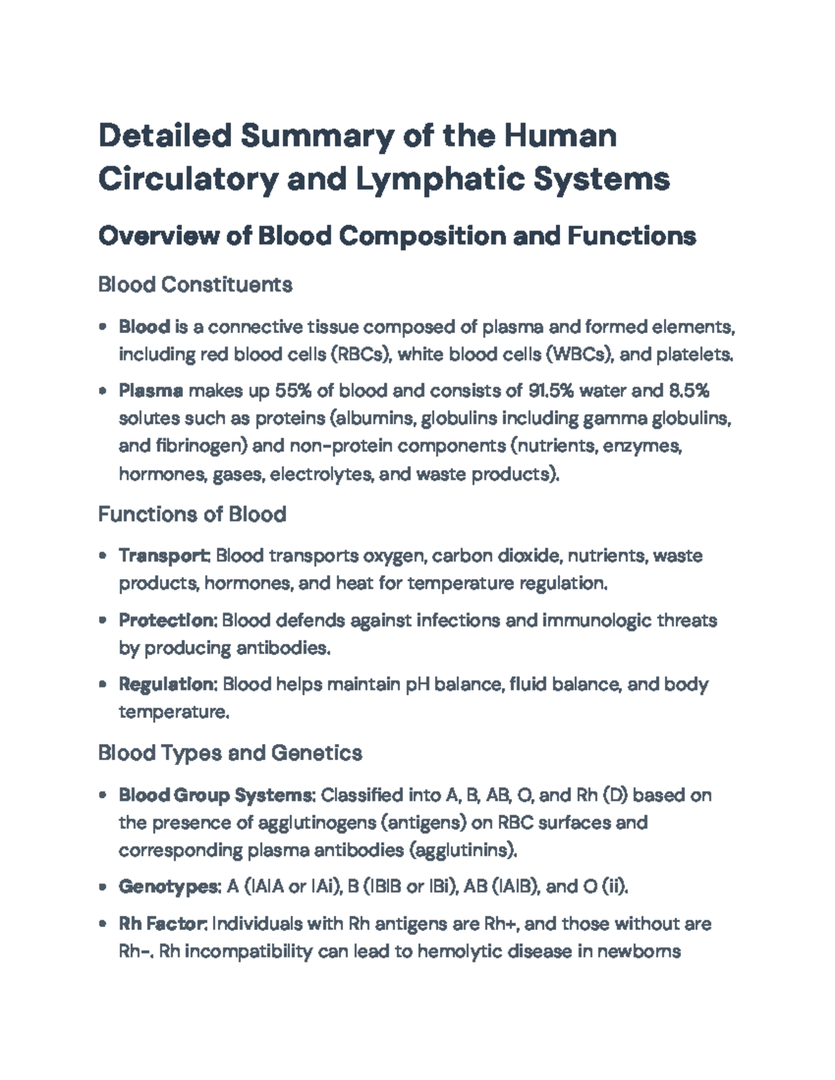 Comprehensive Overview of Human Circulatory & Lymphatic Systems - Studocu