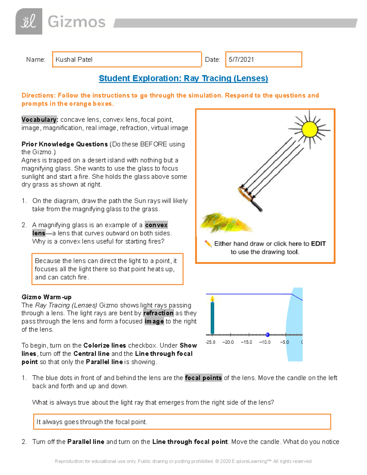 Ray Tracing Lenses SE - Student Exploration Guide with Answers - Studocu