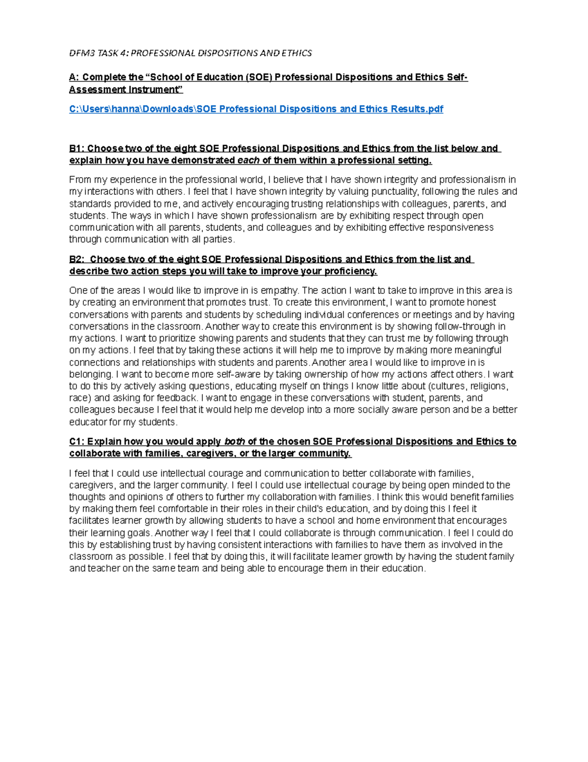 DFM3 TASK 4: Professional Dispositions and Ethics - Studocu