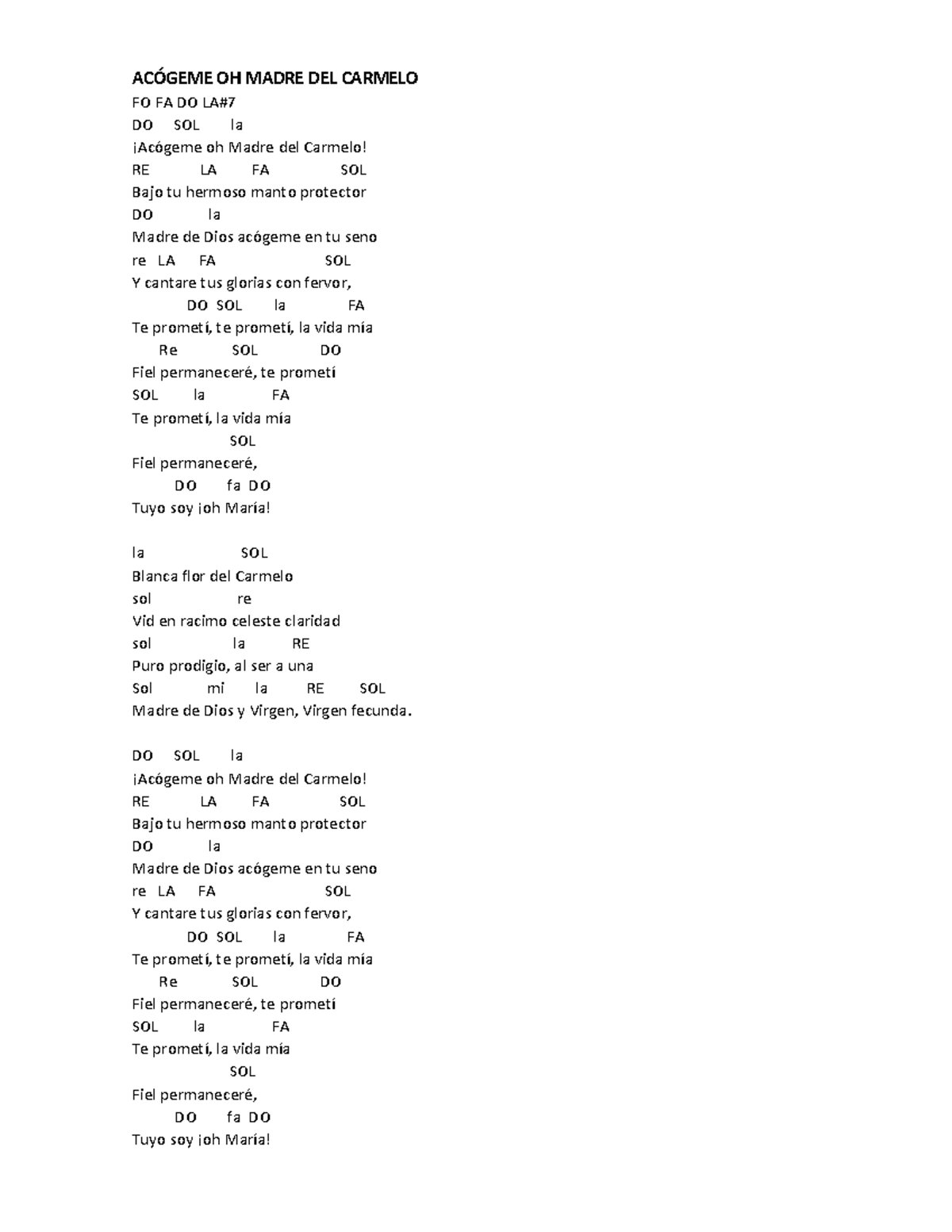 Acógeme OH Madre DEL Carmelo: Letra y Análisis Musical - Studocu