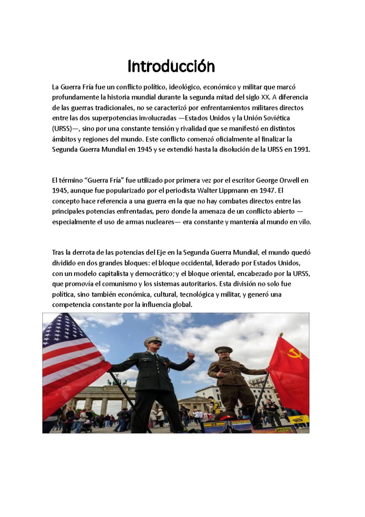 Introducción a la Guerra Fría: Causas, Etapas y Conflictos Clave - Studocu