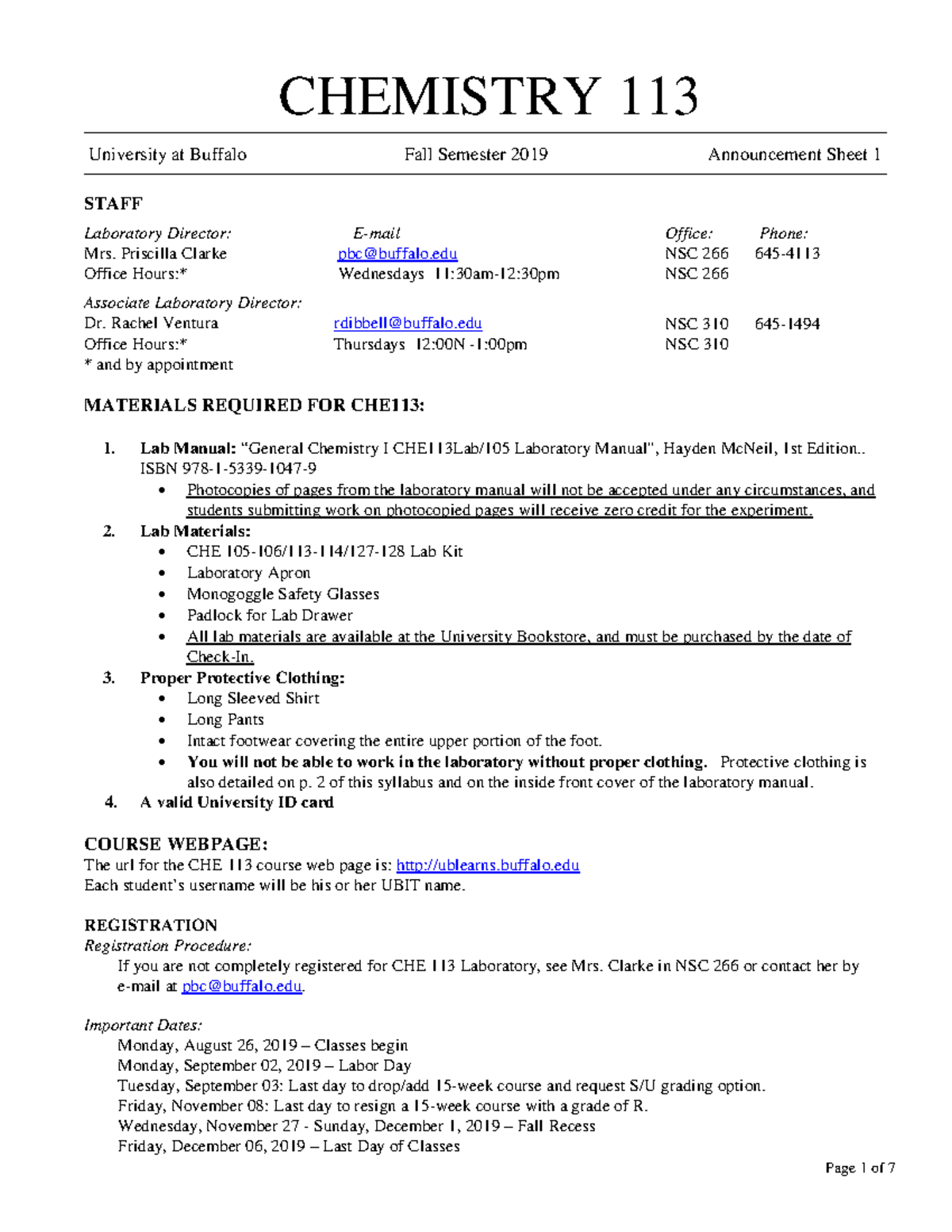 CHE 113 Fall 2019 Syllabus Overview and Course Guidelines - Studocu