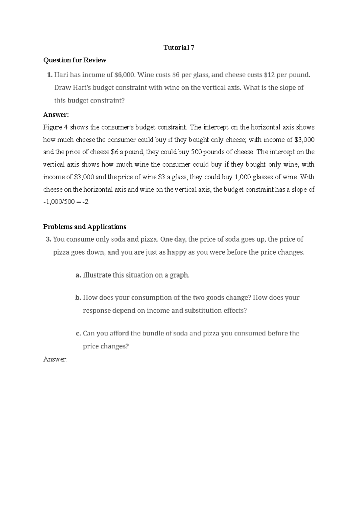Tutorial 7: Review Questions and Answers on Budget Constraints - Studocu