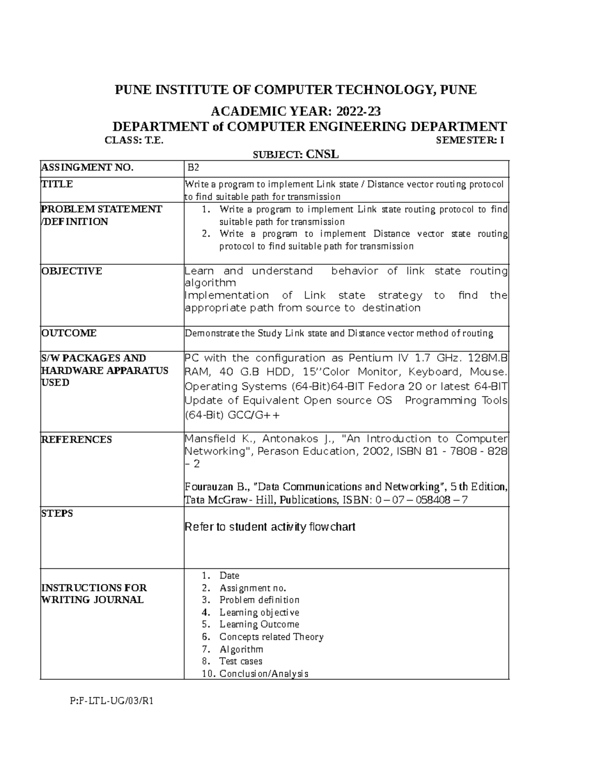 B2 - SPPU COMP SEM-5 CNSL Practical: Link State & Distance Vector ...