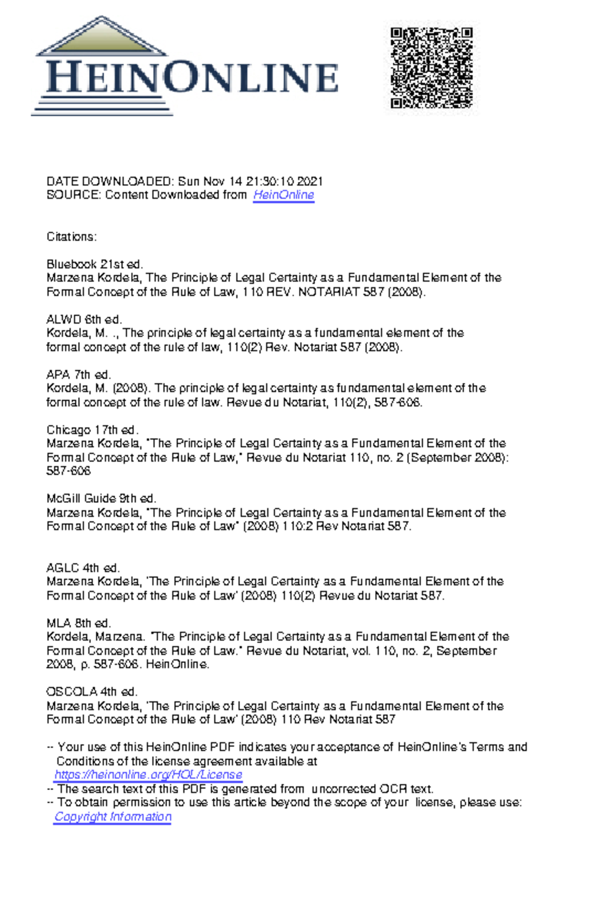 Legal Certainty: A Core Component of the Rule of Law (Law 110 ...