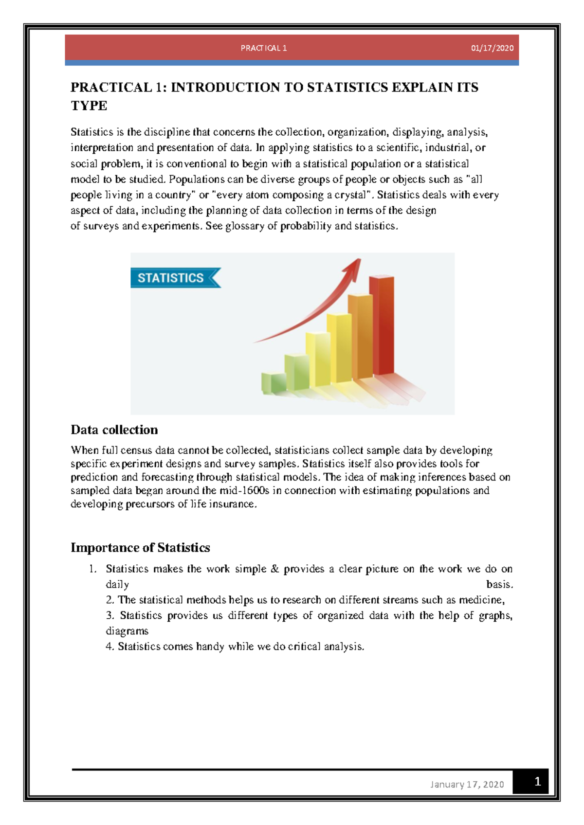 Practical 1: Intro to Statistics & Data Collection Methods - Studocu