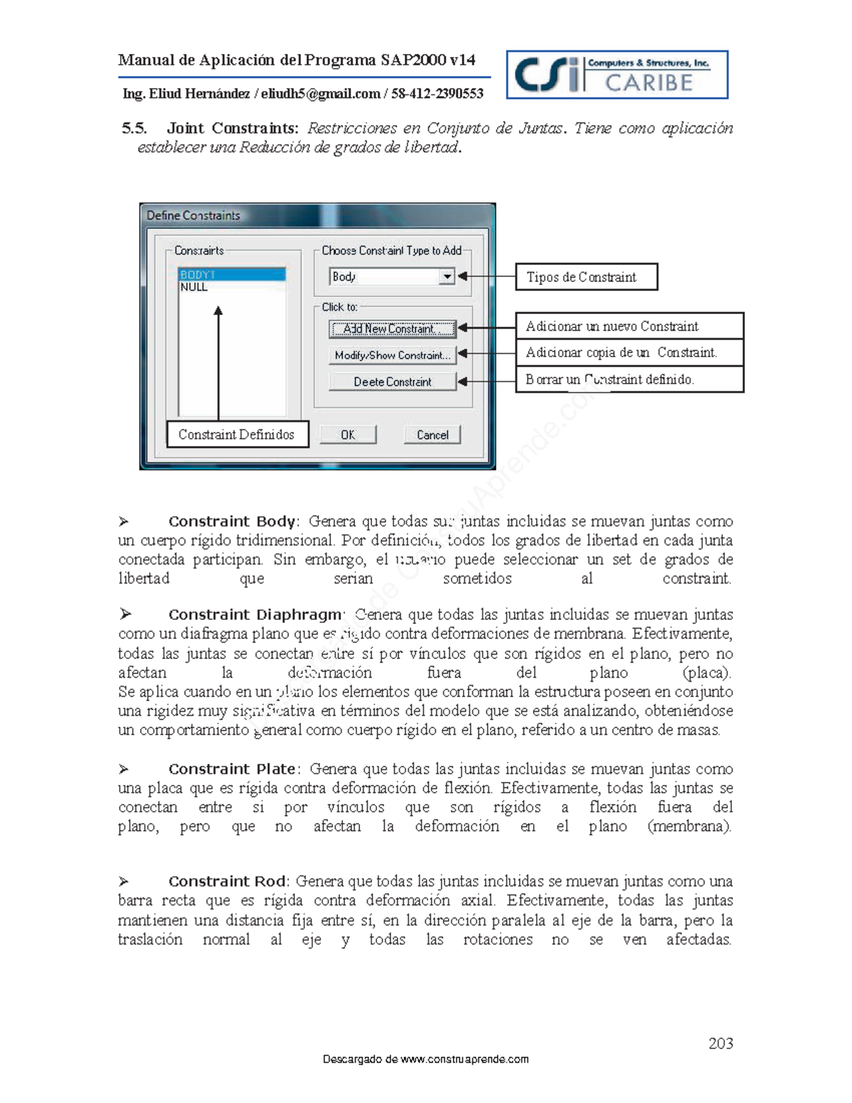 Manual de Aplicación del SAP2000 V14 - Restricciones en Juntas - ESP ...