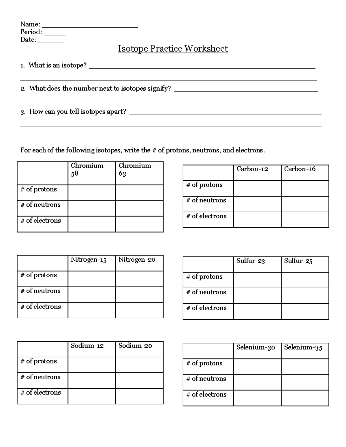 Isotope Practice Worksheet for Science - Review Activity - Studocu