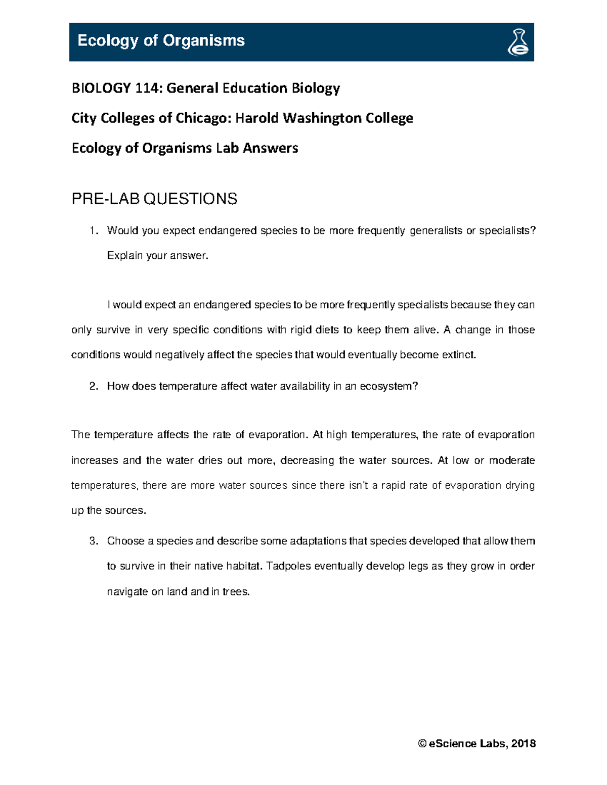 IB 1108 L27 Ecolof Org - This is the Ecology of Organisms lab for ...