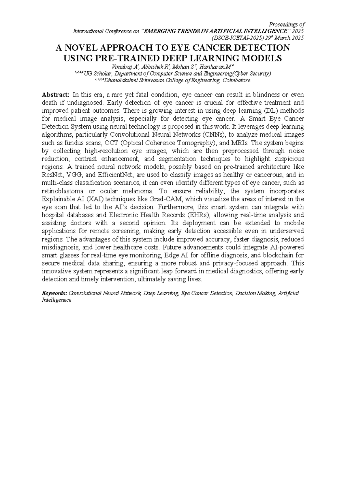 Smart Eye Cancer Detection Model: A Deep Learning Approach - Studocu