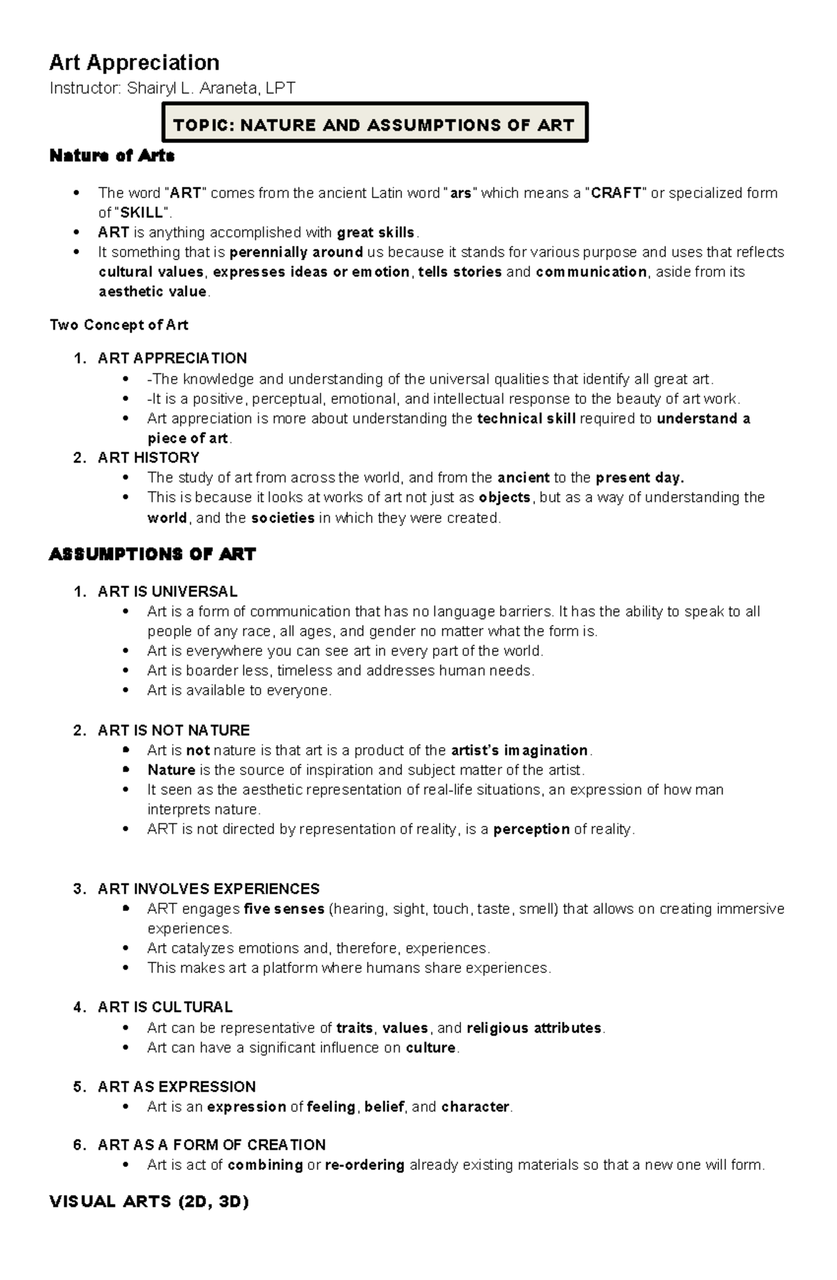 Art Appreciation Nature or Art - Art Appreciation Instructor: Shairyl L ...
