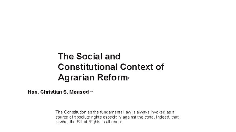 The Social and Constitutional Context of Agrarian Reform (LAW 101 ...