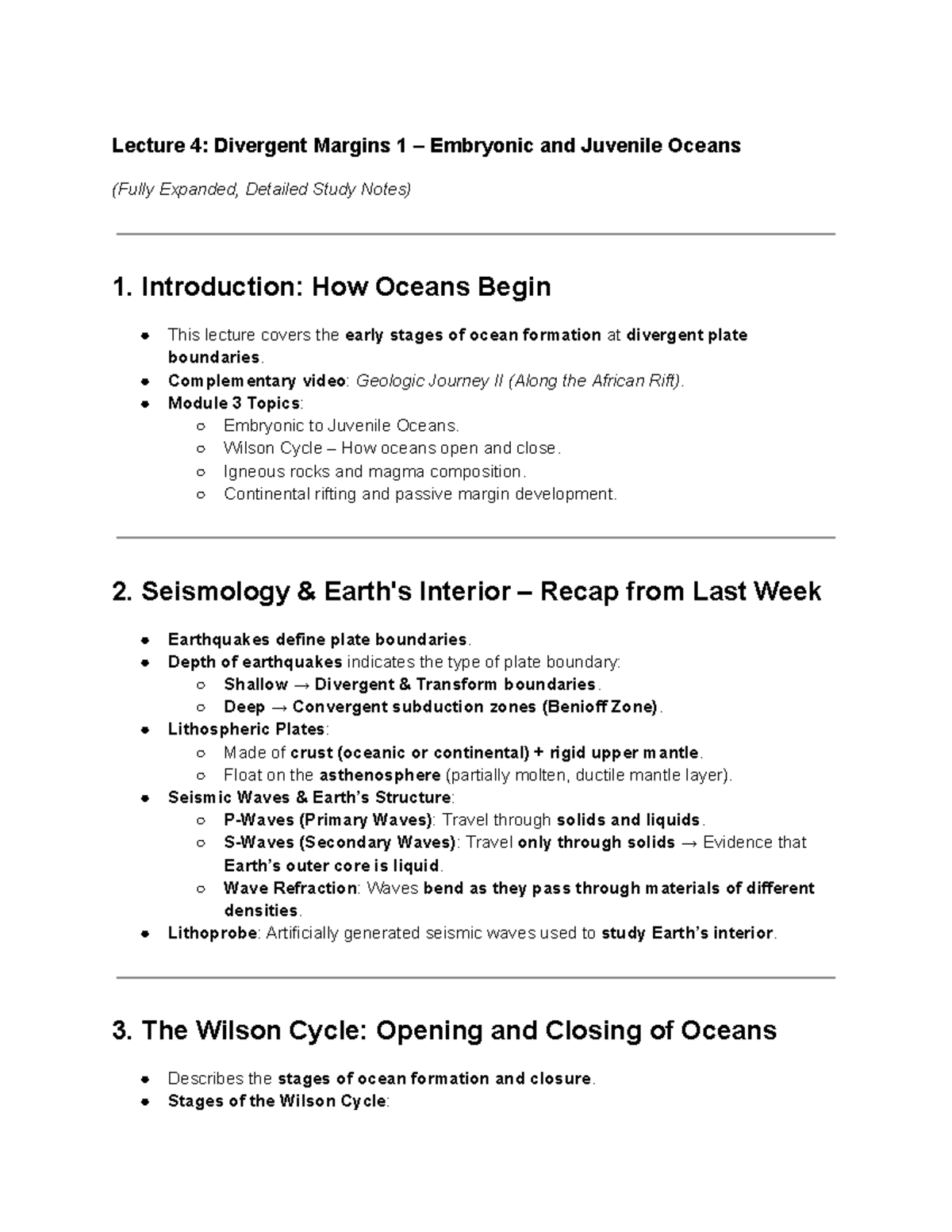 EESA06 Lecture 4: Divergent Margins & Ocean Formation Notes - Studocu