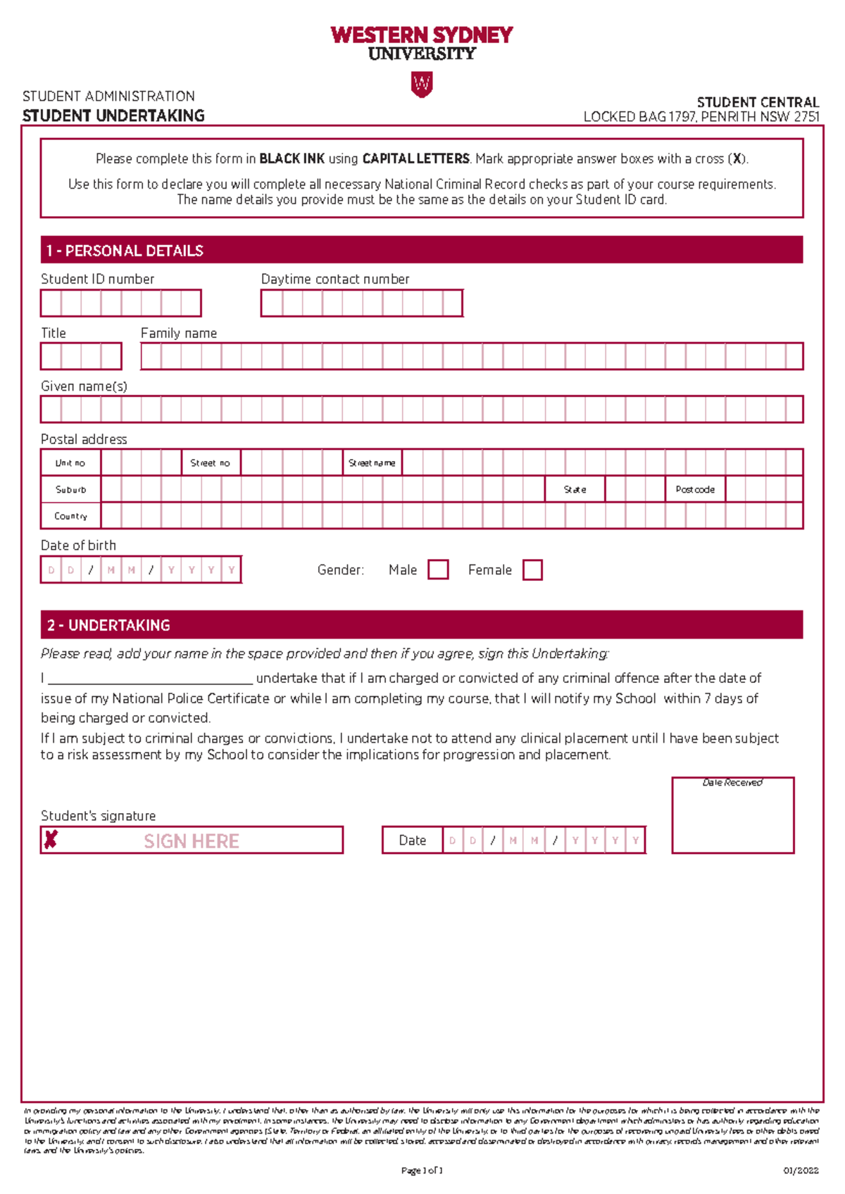STUD0861 Student Undertaking Form for Criminal Record Checks - Studocu