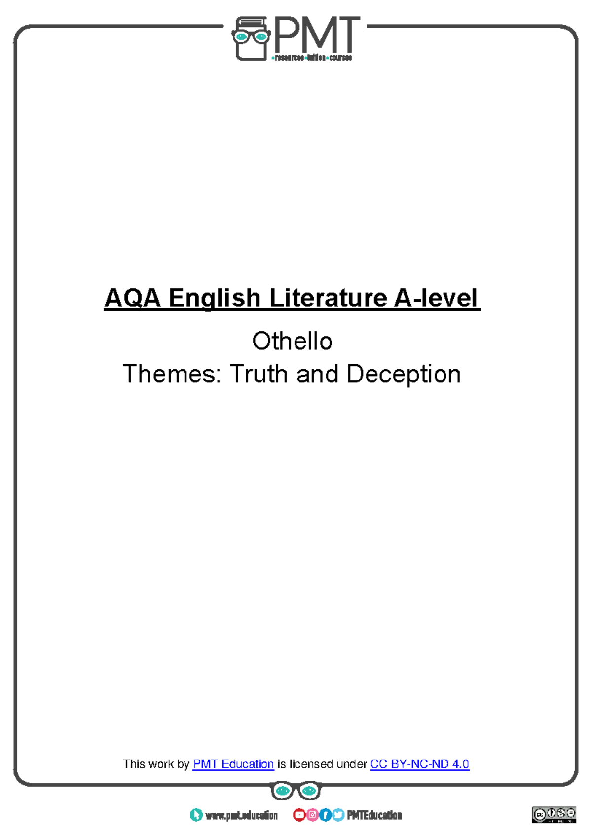 AQA English Literature: Othello Themes of Truth & Deception - Studocu