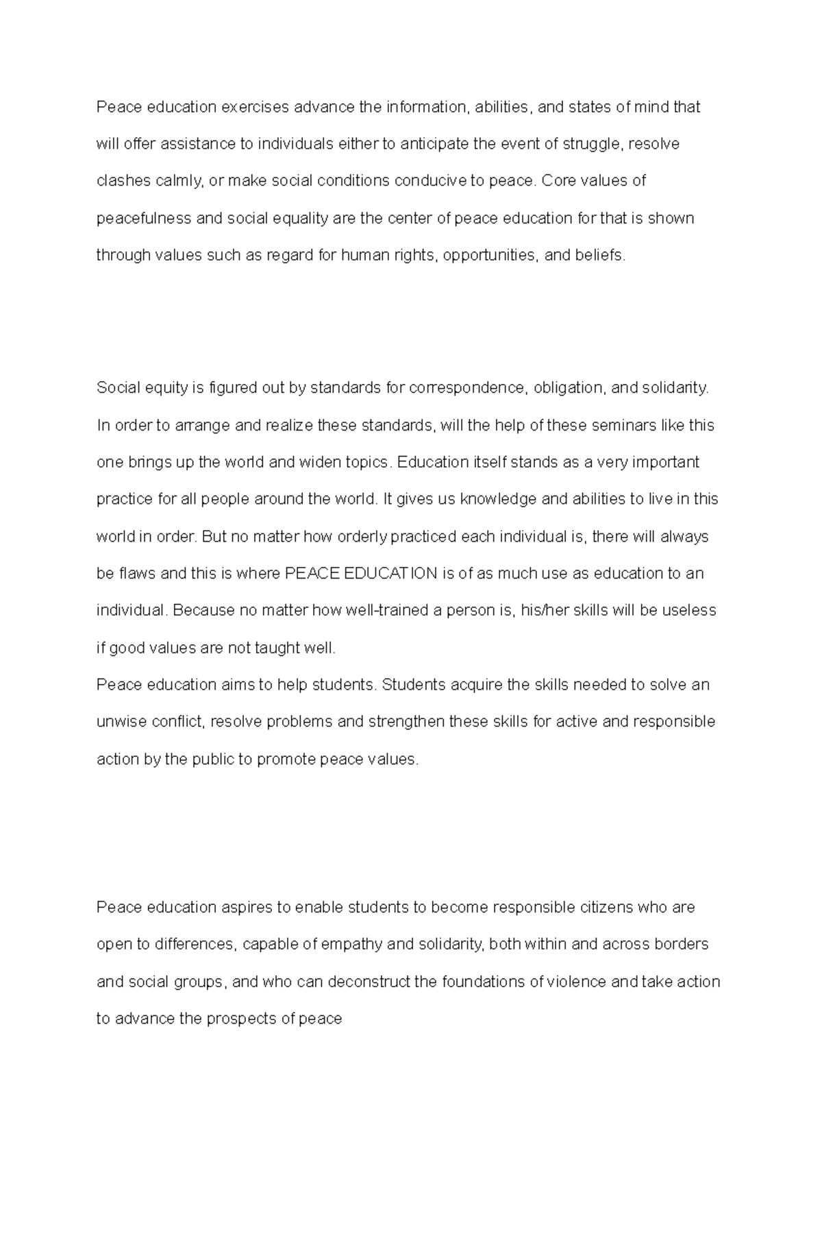 NSTP CWTS Peace Education - Peace education exercises advance the ...