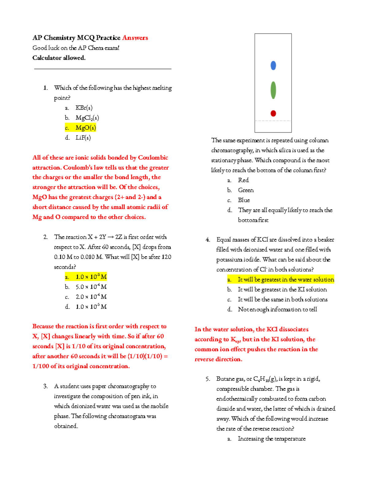 AP Chemistry MCQ Practice Questions and Answers Guide - Studocu