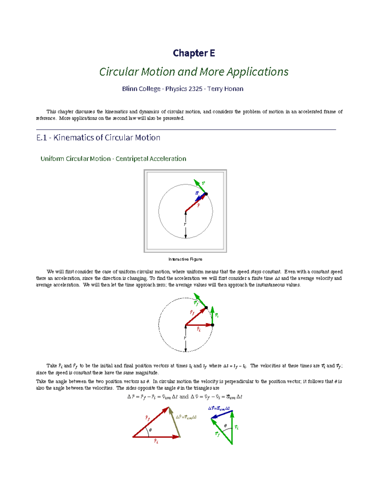 Chapter E: Circular Motion & Applications - PHYS 2325 Blinn College ...