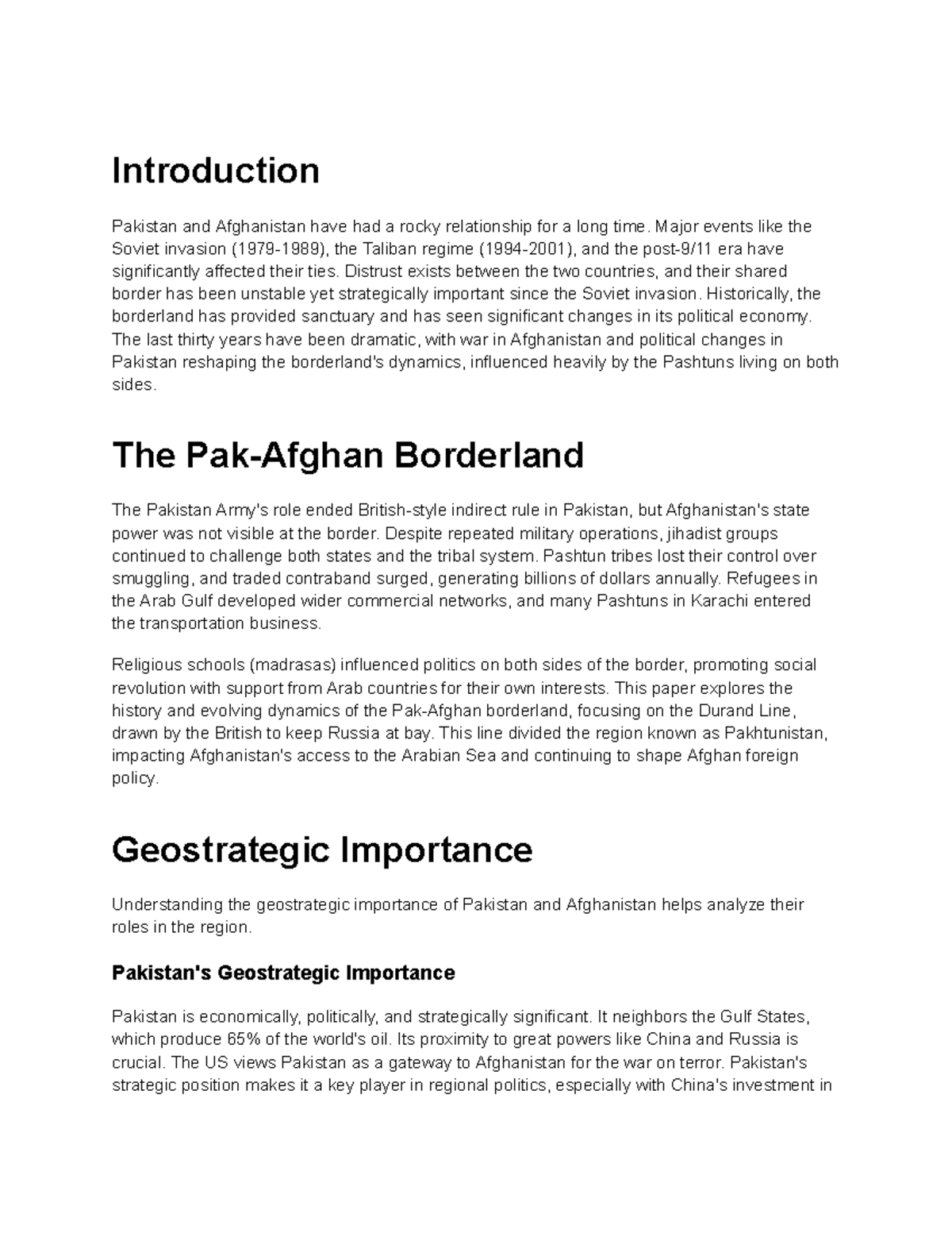 Untitled document - Relations of Pakistan with the outer world - Introduction Pakistan and - Studocu