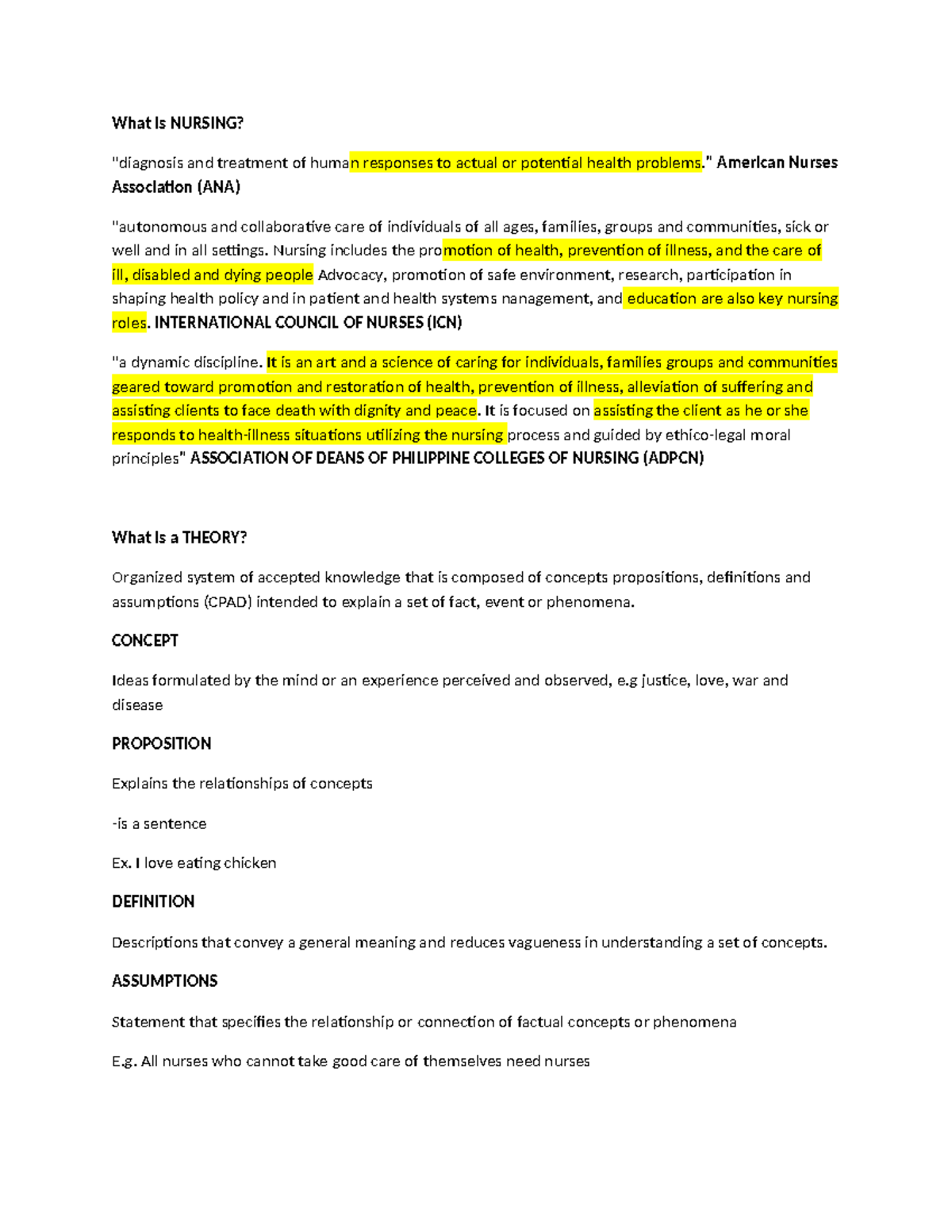 NCM 100 - Understanding Nursing: Concepts, Theories, and Roles - Studocu