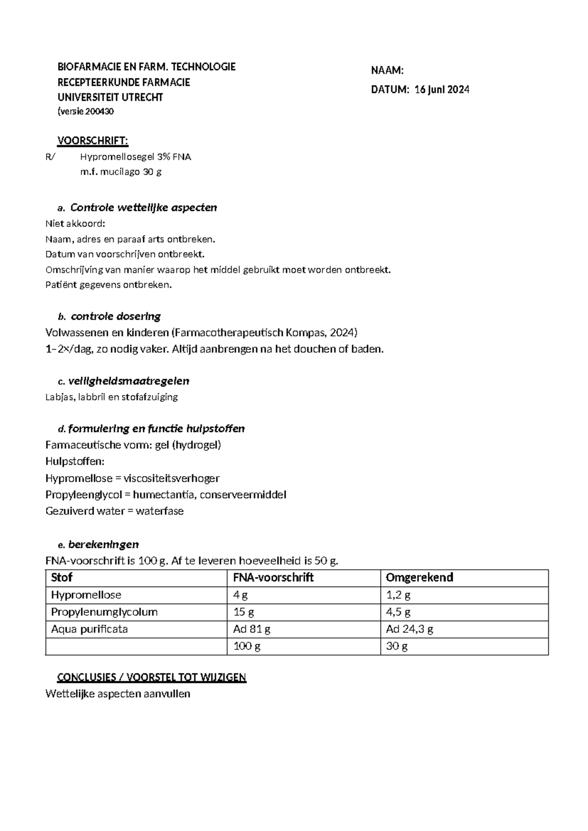 R6A Hypromellosegel 3% - Verplichte Controle en Aanpassingen - Studeersnel