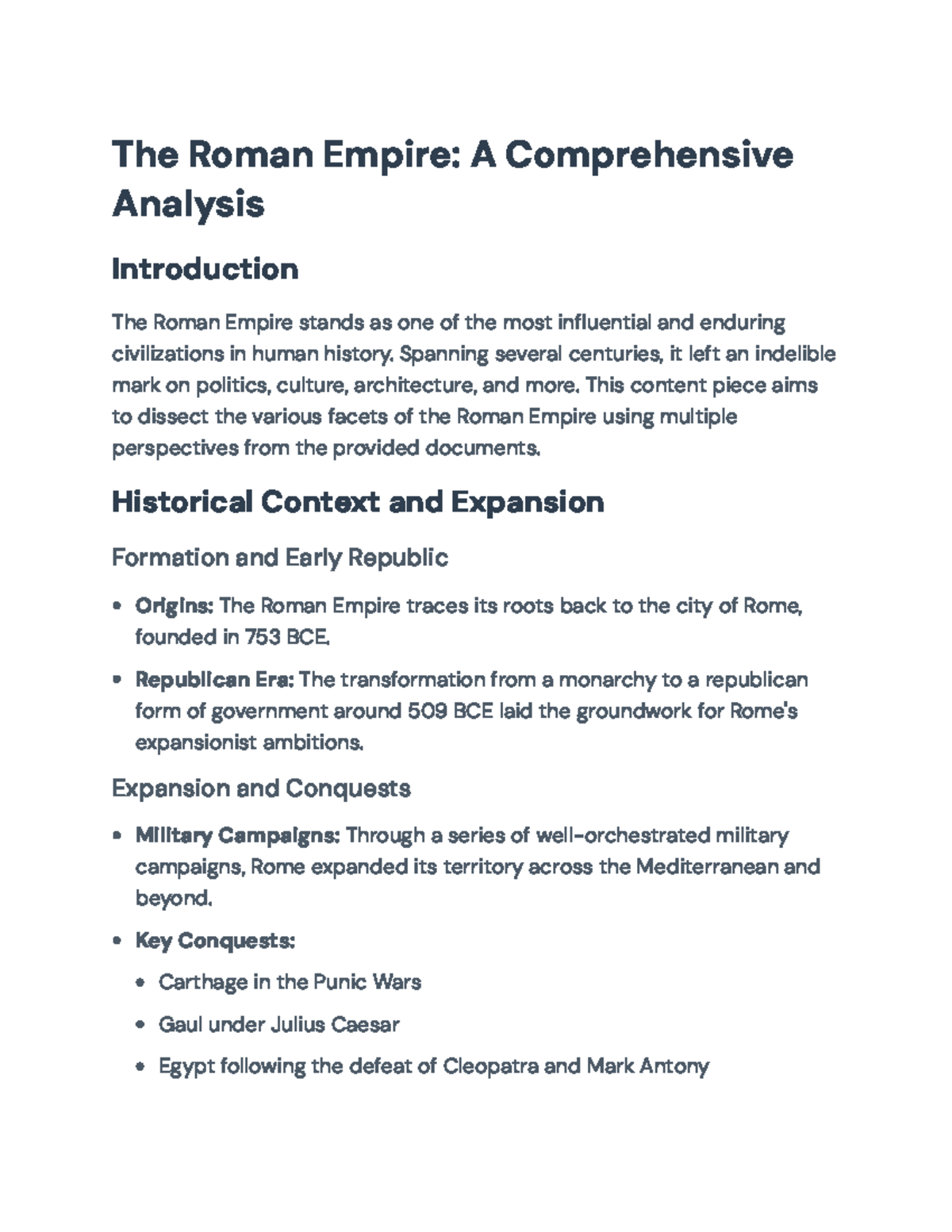 The Roman Empire: Comprehensive Analysis and Historical Insights (HIST ...