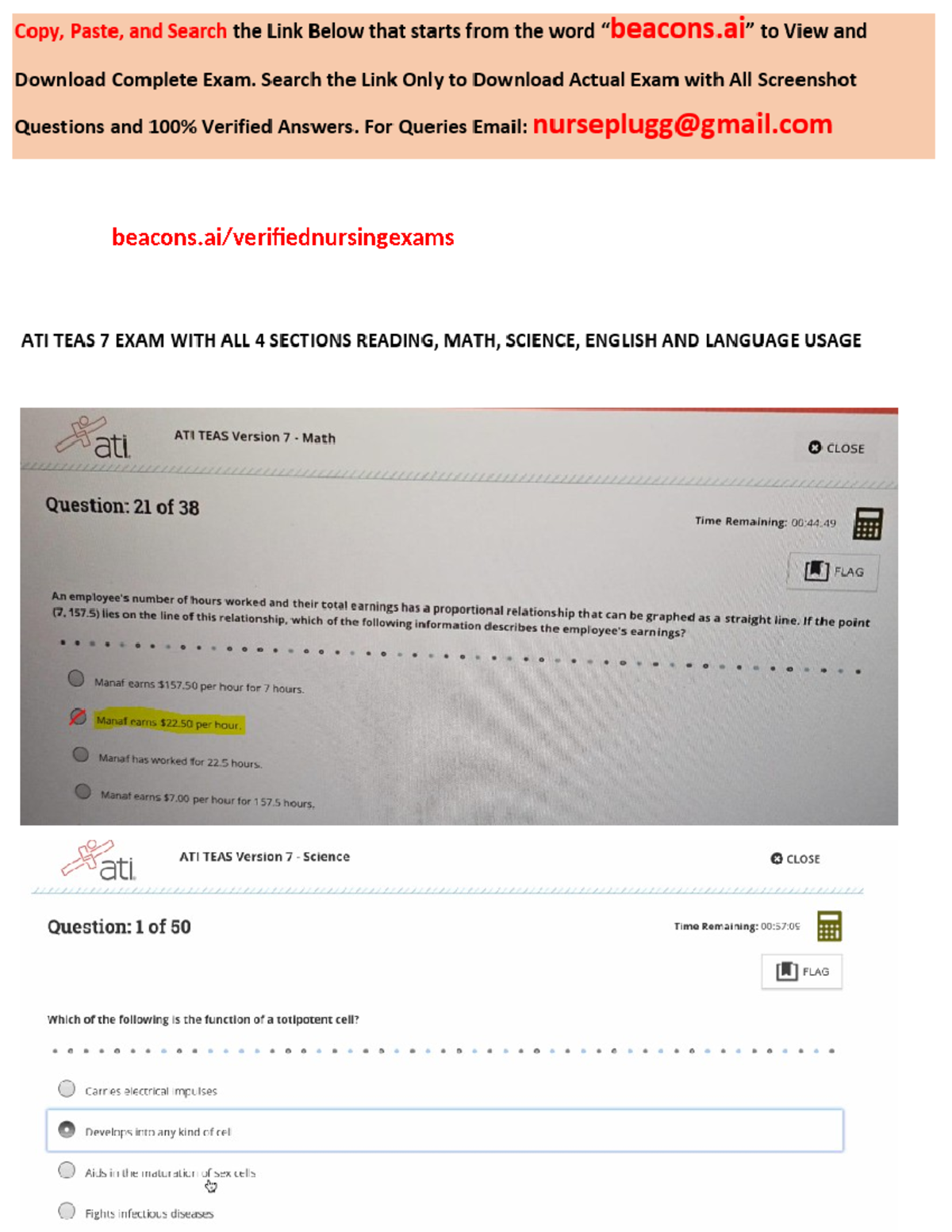 ATI TEAS 7 Complete Exam Questions & Answers for 2025 - Studocu