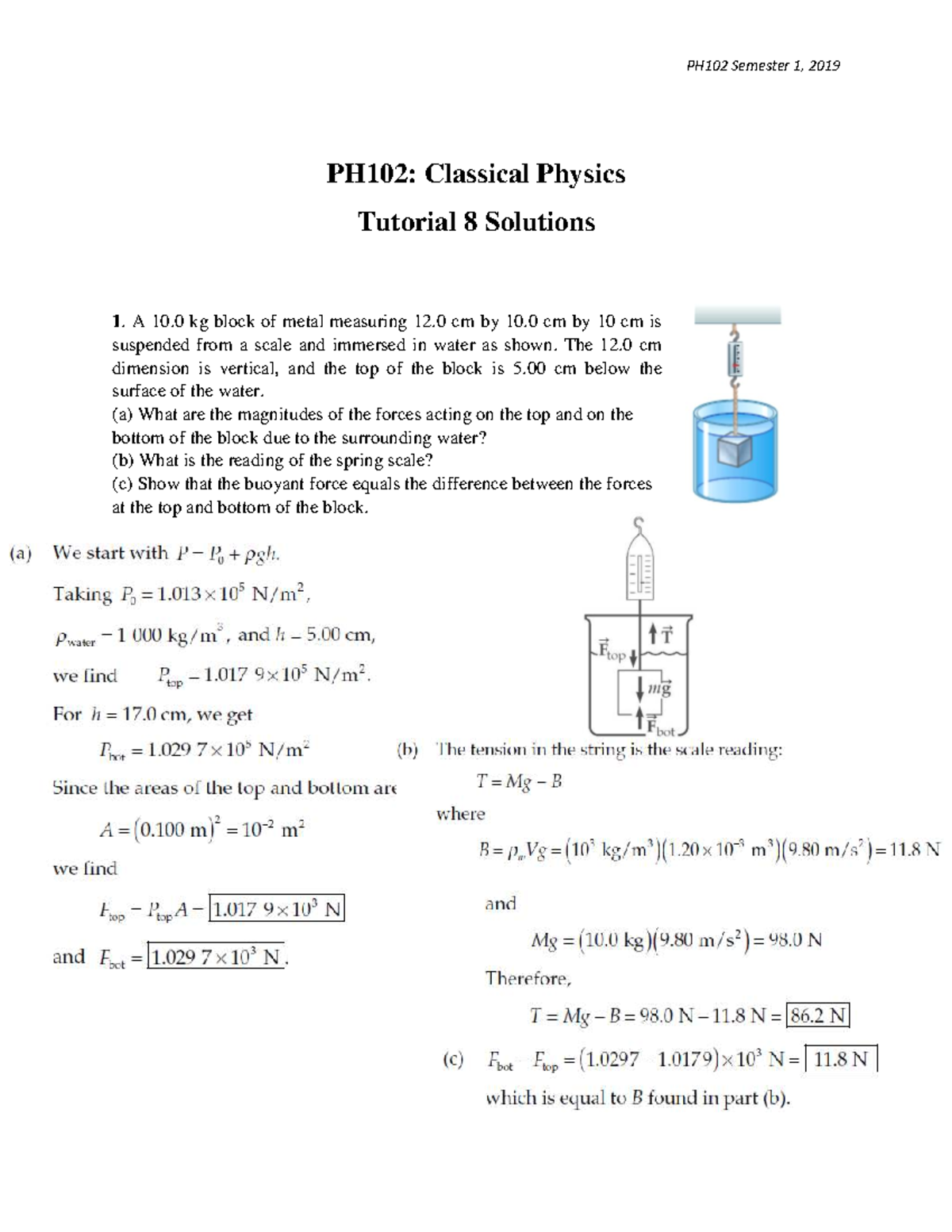 PH102 Semester 1, 2019: Classical Physics Tutorial 8 Solutions - Studocu