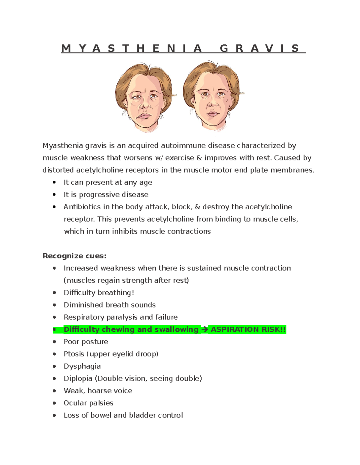 Myasthenia Gravis - MG Notes - M Y A S T H E N I A G R A V I S ...