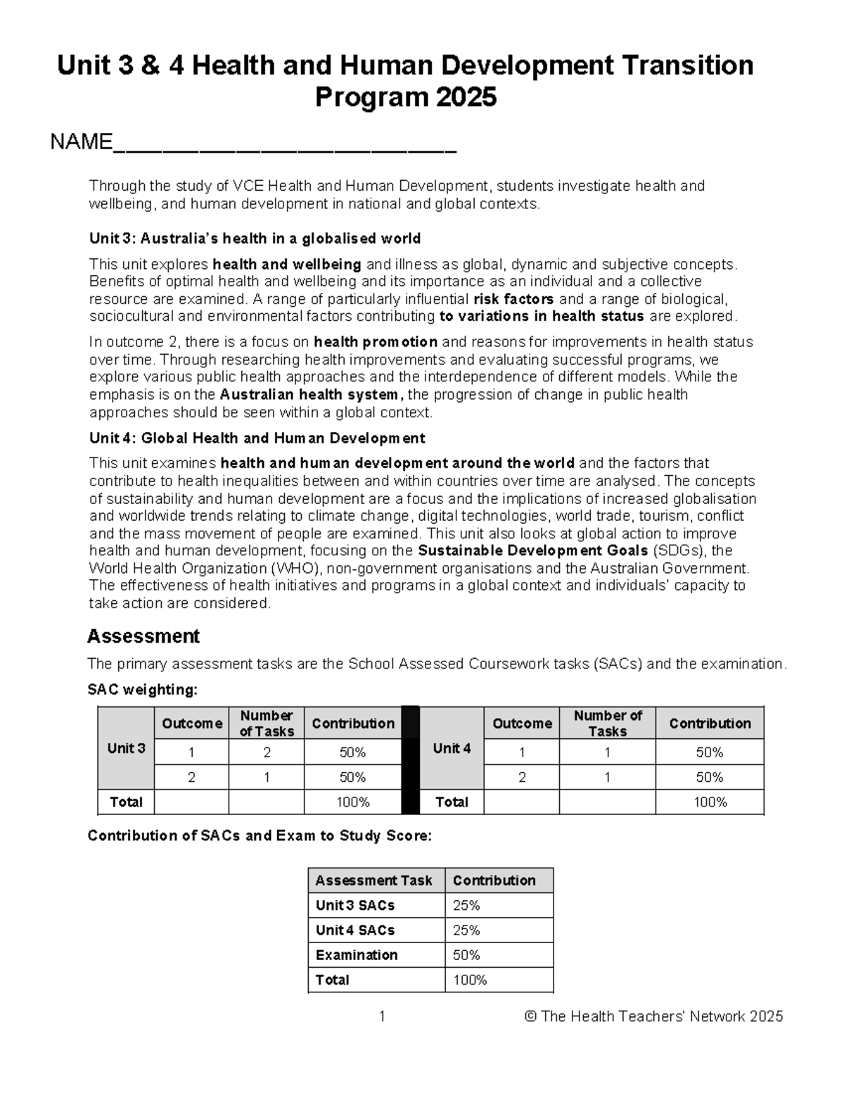 Unit 3 & 4 Health and Human Development Transition Booklet 2025 - Studocu