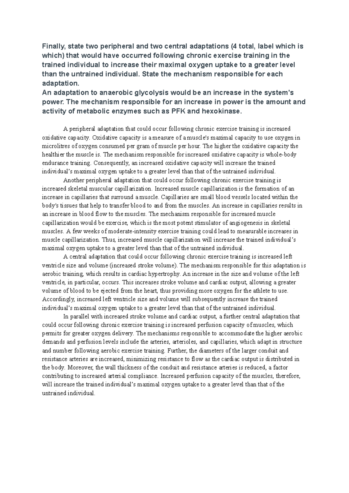 Peripheral and Central Adaptations to Chronic Exercise Training (KINE ...