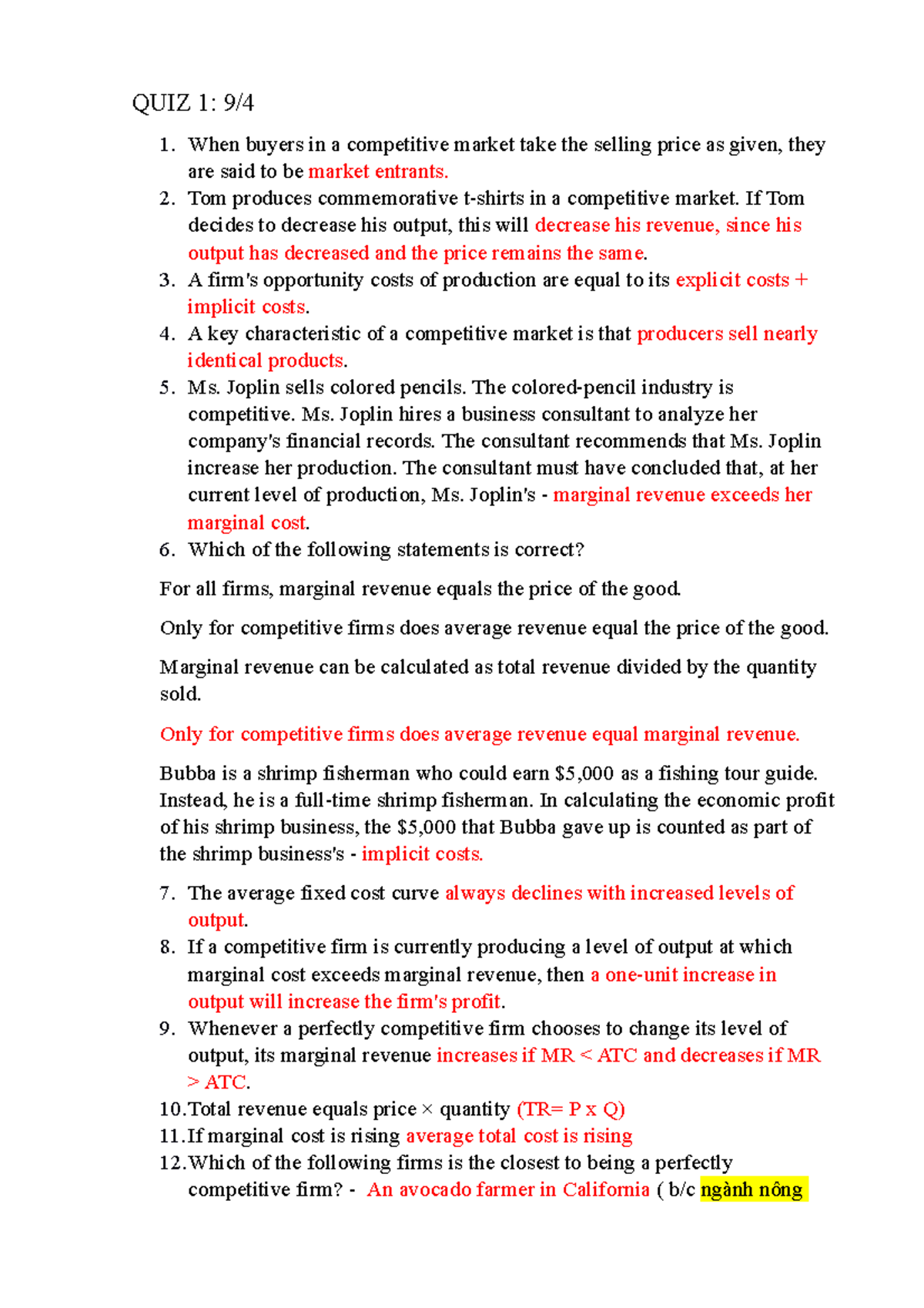 Microeconomics QUIZ Summaries: Perfect Competition & Monopoly Insights ...