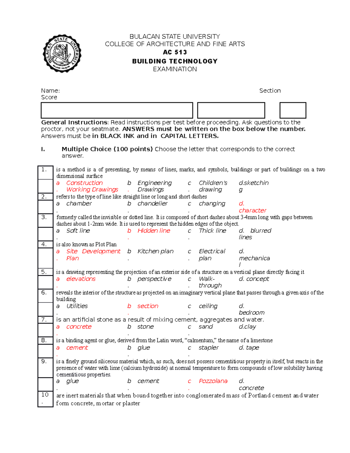 AC 513 Building Technology Sample Quiz - Q and A Format - Studocu