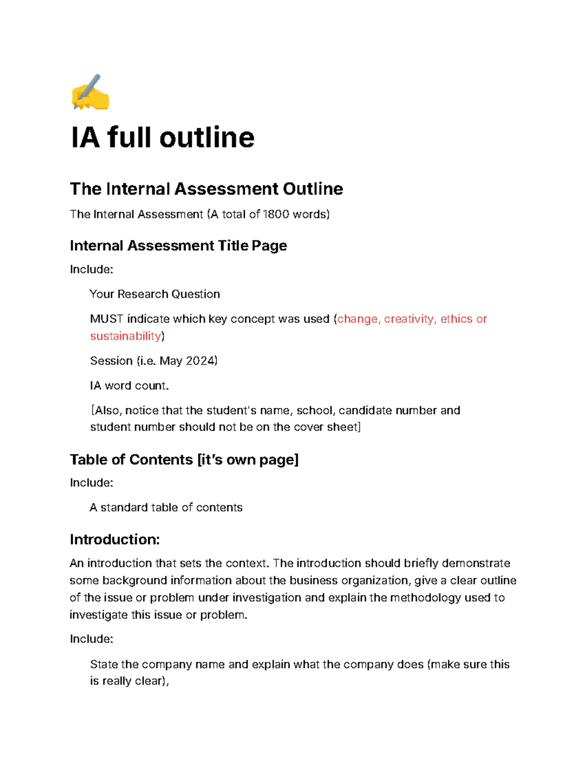 Business Management IA Outline: Comprehensive Guide for May 2024 - Studocu