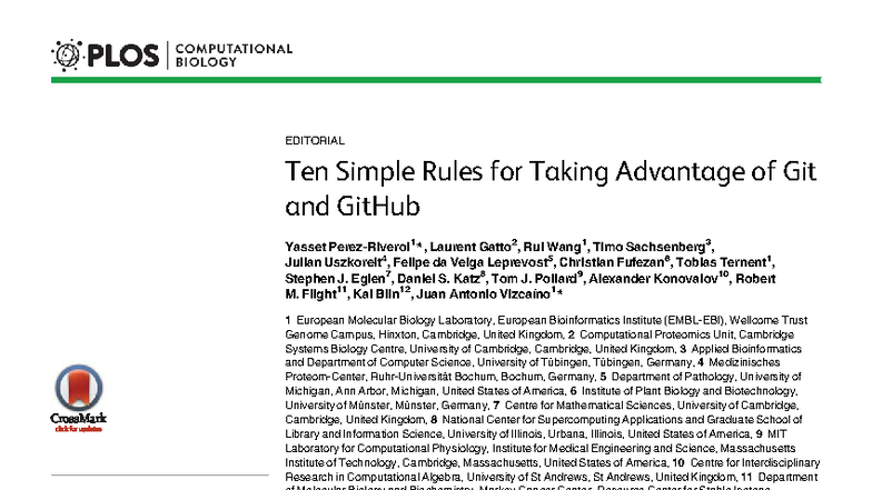 Ten Simple Rules for Using Git and GitHub in Bioinformatics (2016) - Studocu