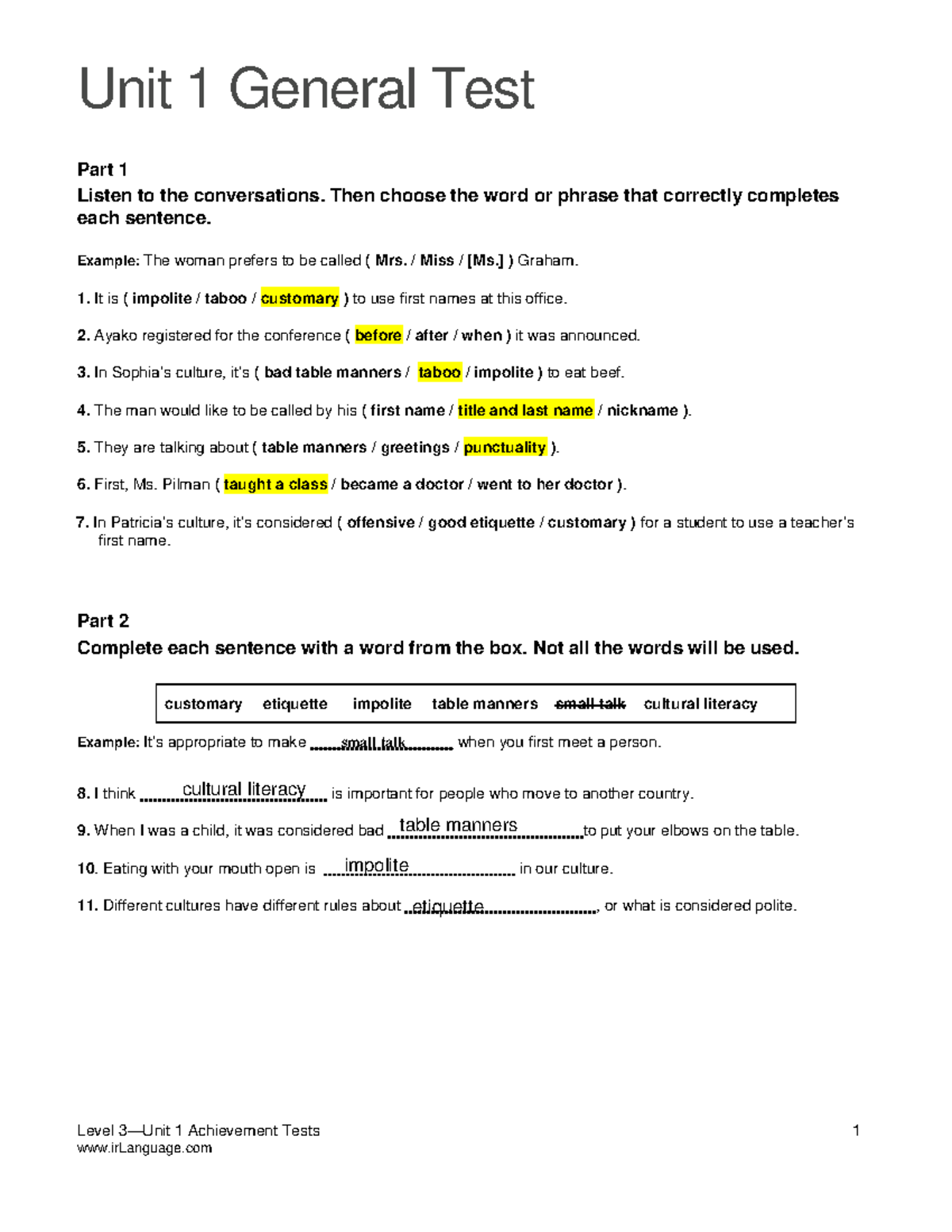 Unit 1 Achievement Tests - Level 3 Assessment Overview - Studocu
