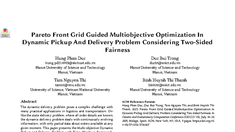 Pareto Front Grid Guided Multiobjective Optimization for Dynamic Pickup ...